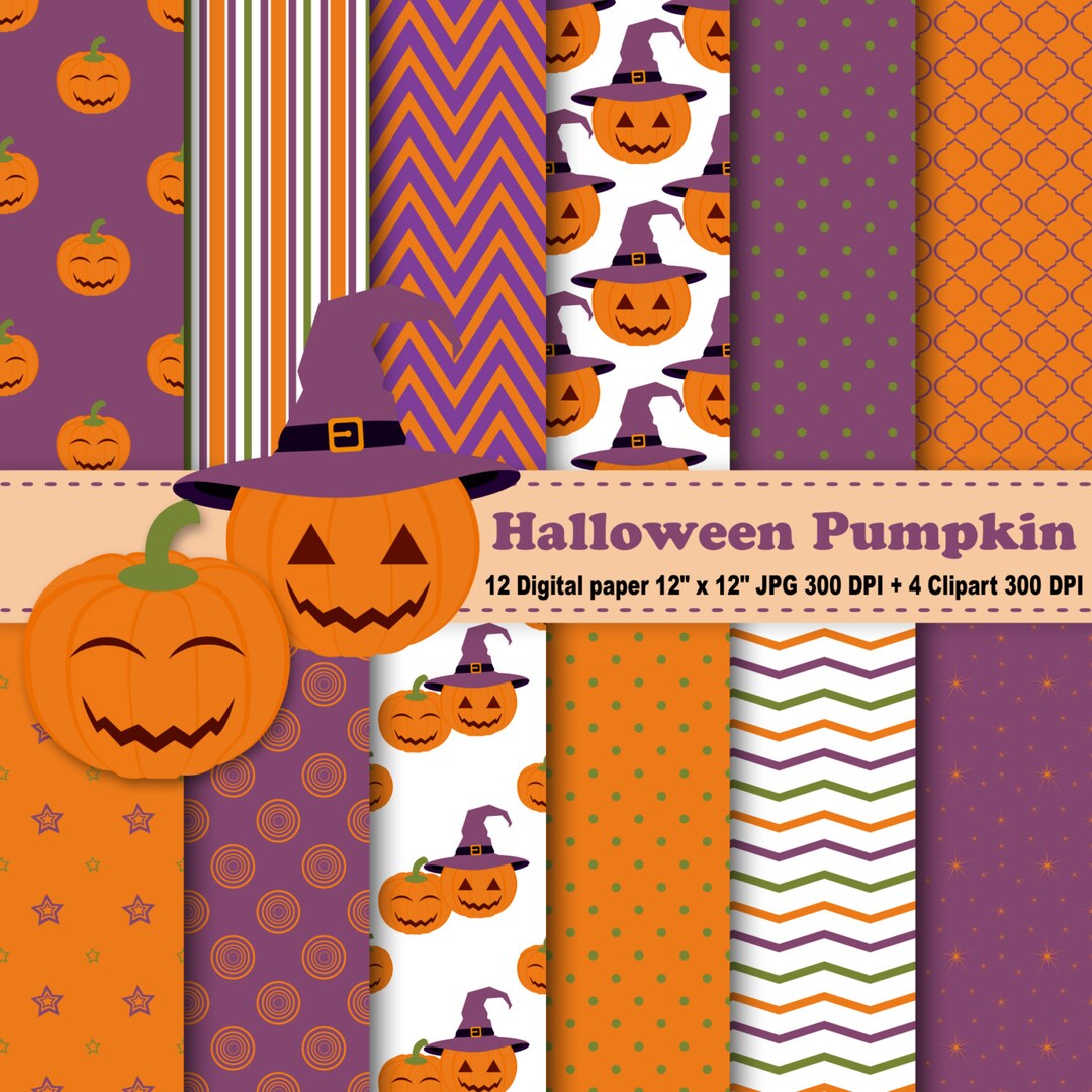 Halloween Digital Paper, Halloween Clipart, Trick or Treat, Pumpkin ...