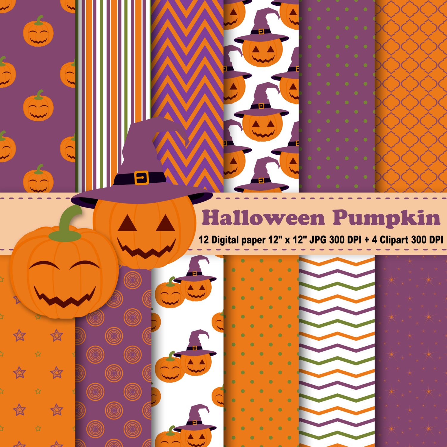 Halloween Digital Paper Halloween Clipart Trick Or Treat | Etsy