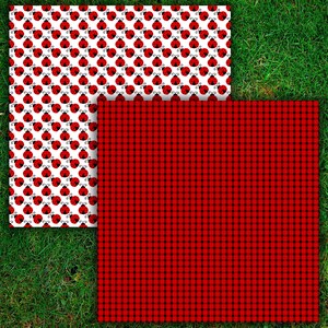 Ladybug Digital Paper, Ladybug Clipart, Flowers, Polka Dots, Chevron ...