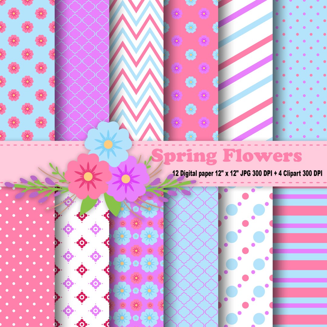 Flower Digital Paper, Flower Clipart, Floral Digital Paper, Flower ...