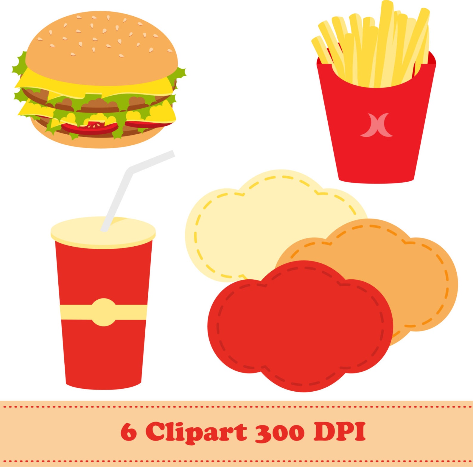 Burger Digital Paper Burger Clipart Fast Food Hamburger | Etsy