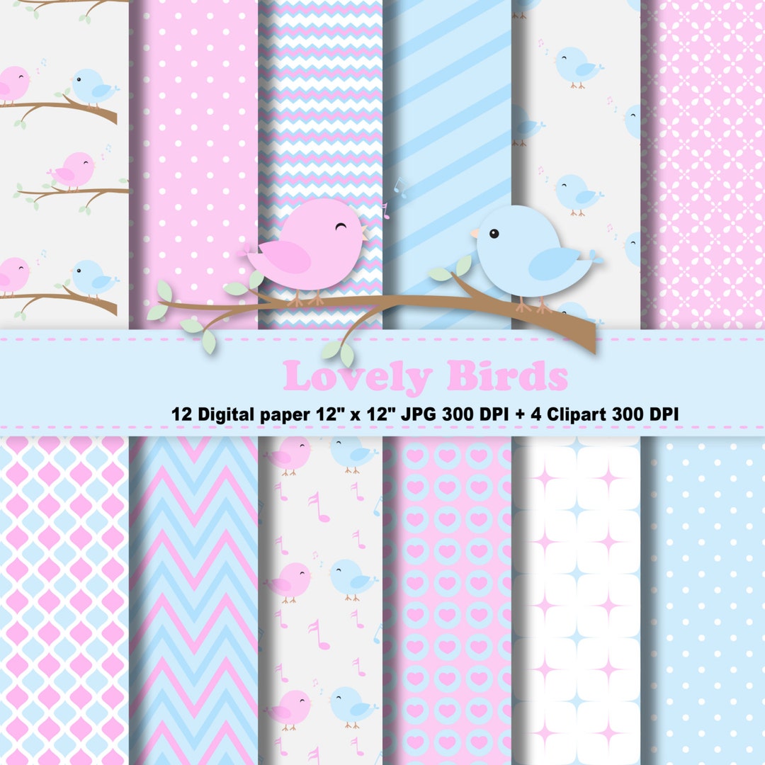 Birds Digital Paper, Lovely Birds, Birds Clipart, Branches, Polka Dot ...