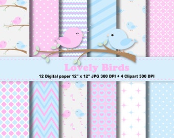 Birds Digital Paper Lovely Birds Birds Clipart Branches - Etsy