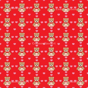 Valentine Bear Digital Paper, Bear Clipart, Teddy Bear, Love, Valentine ...