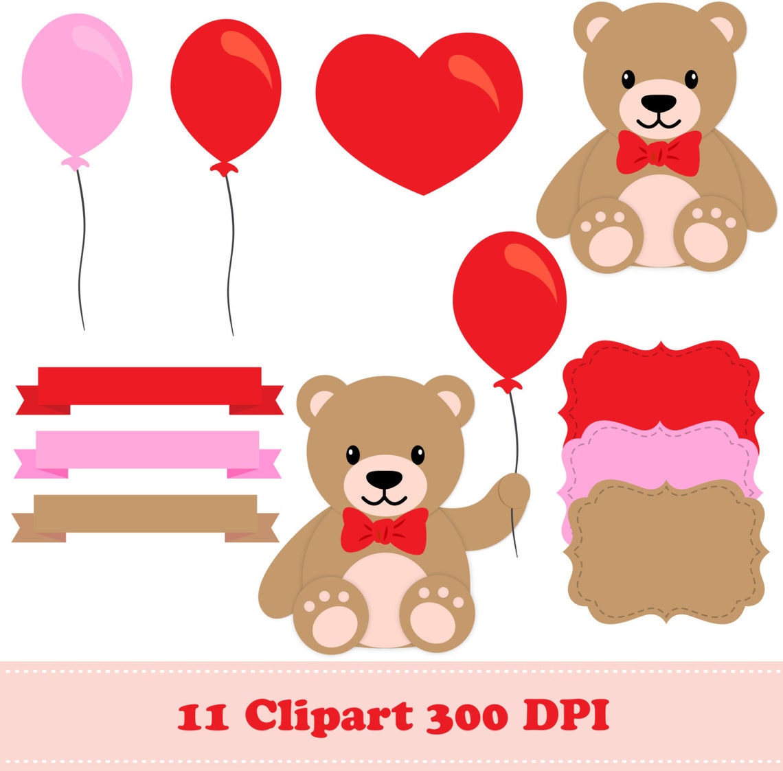 Valentine Bear Digital Paper Bear Clipart Teddy Bear Love - Etsy