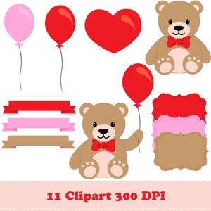 Valentine Bear Digital Paper, Bear Clipart, Teddy Bear, Love, Valentine ...