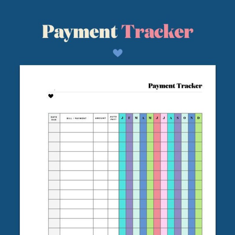 Payment Tracker track each bill all year long on one page | Etsy