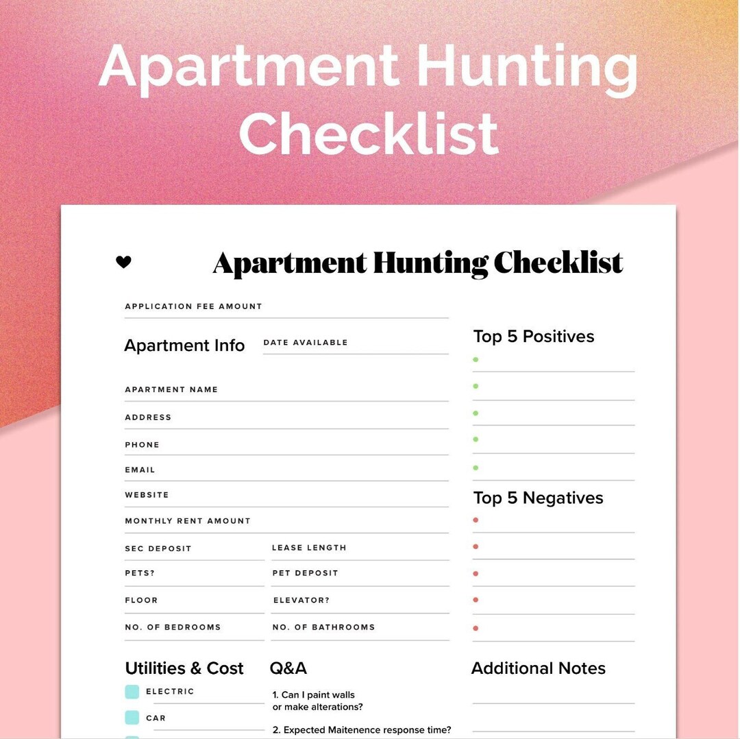 Musthave Printable for Apartment Hunting Checklist First Time Home ...