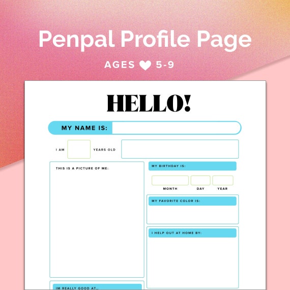 Pen Pal Profile Elementary Age Writing Exercise Penpal Intro | Etsy