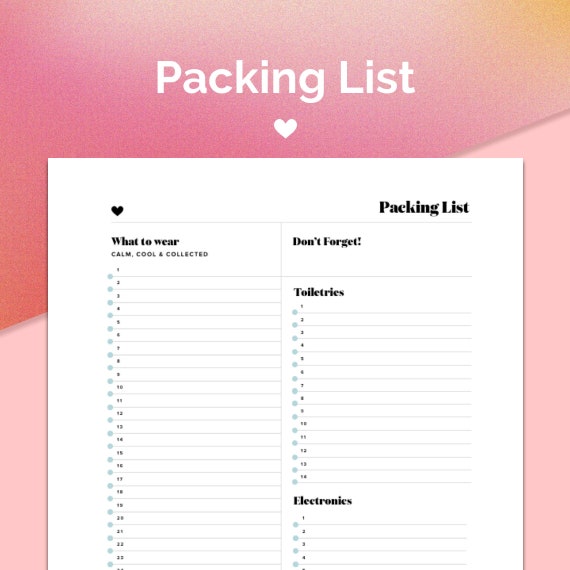 Printable Travel Packing List for Planner and Travel Journal | Etsy