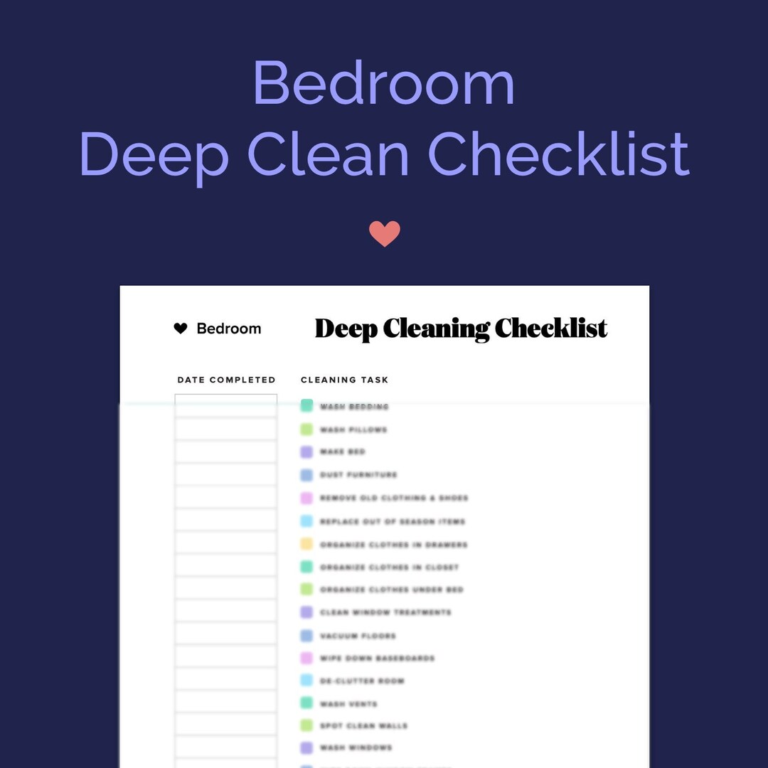 Bedroom Deep Clean Checklist Printable - Etsy