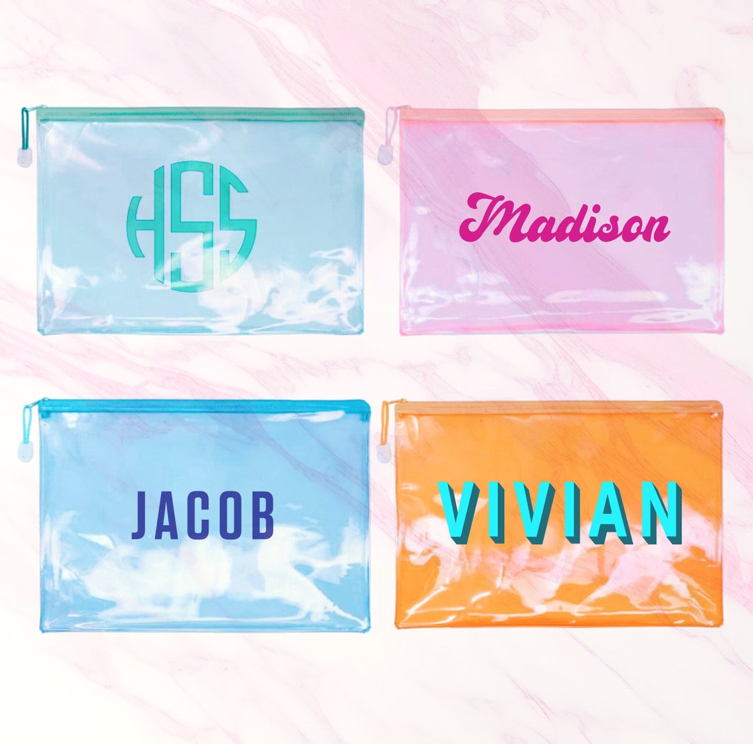 Personalized Jewel Tone Vinyl Zipper Pouch Jelly Bag With Decal Teen ...