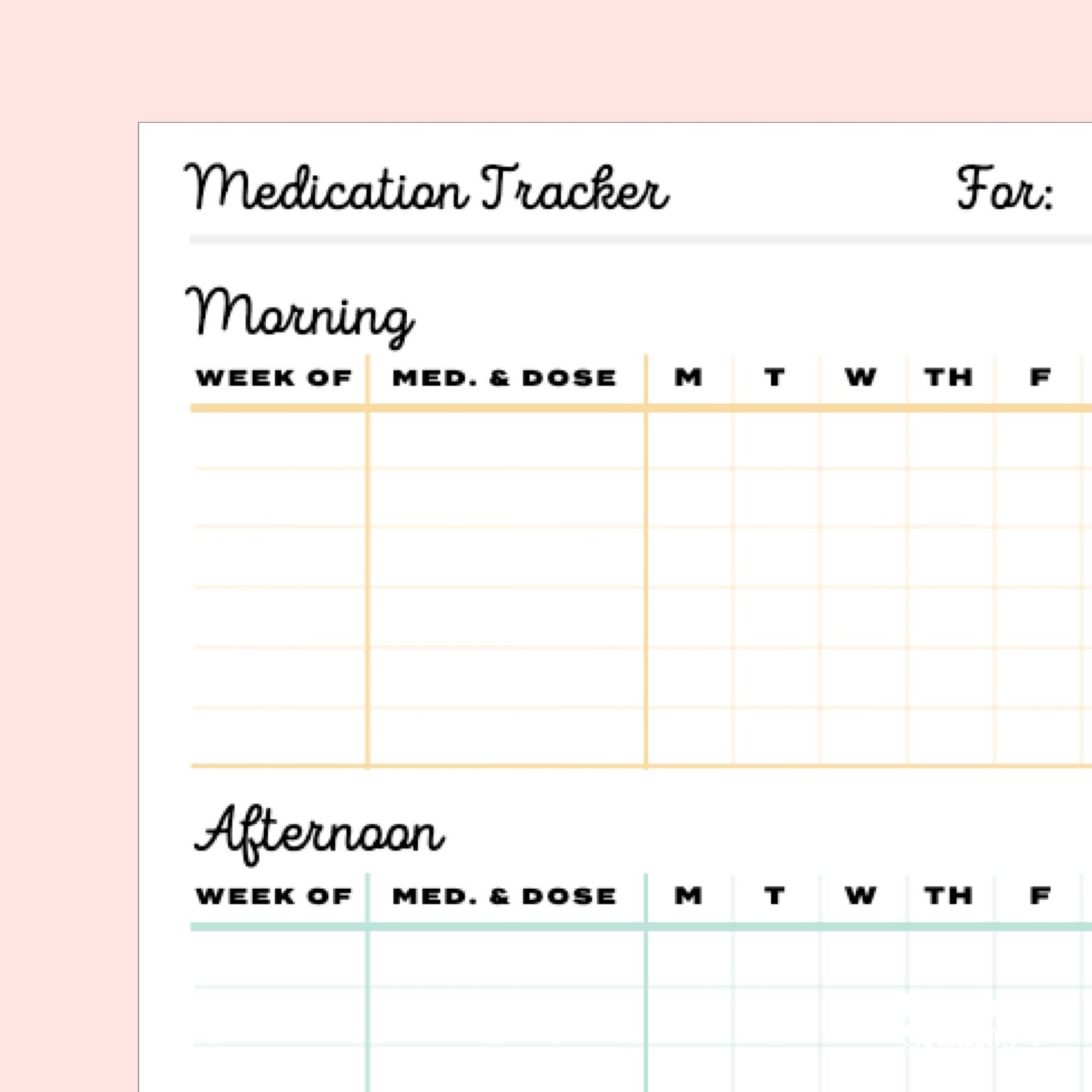 Medication Tracker Management Schedule Morning Afternoon Evening Dosage ...