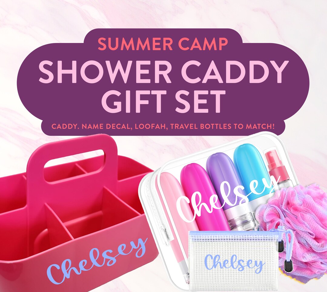 Personalized Shower Caddy Gift Set With Vinyl Decal for Summer Camp ...