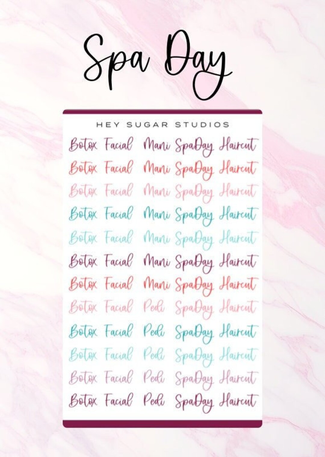 Spa Day Salon Botox Mani Pedi Facial Haircut Scripts Sticker Sheet - Etsy