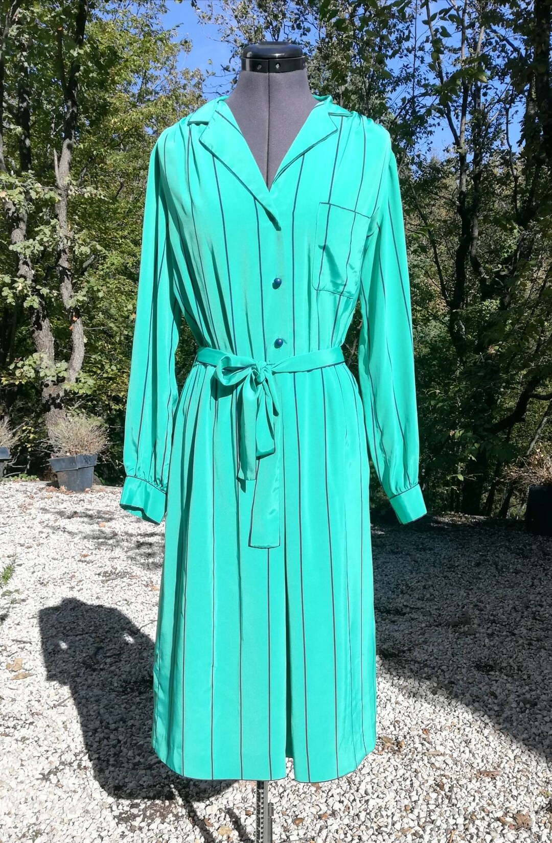 Beautiful Jade Green Dress With Navy Blue Stripes - Etsy