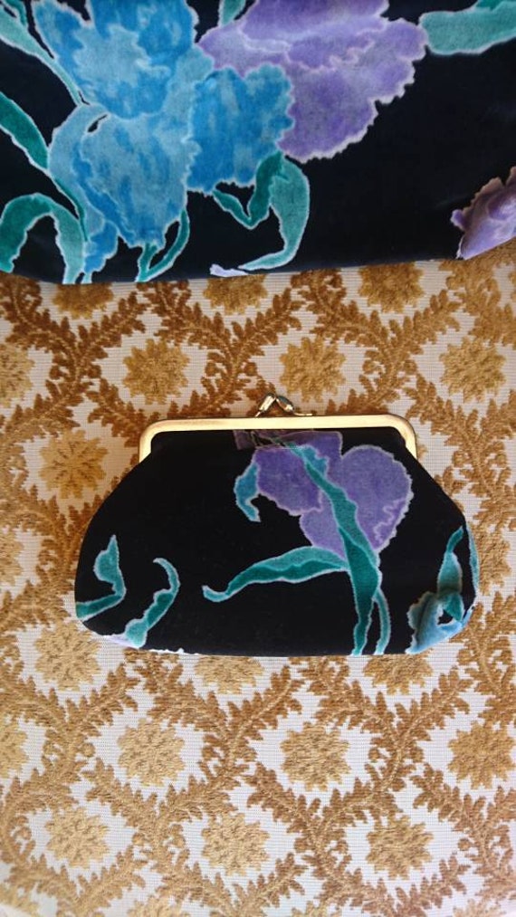 VINTAGE Large pouch + floral pattern velvet coin purse - Gem
