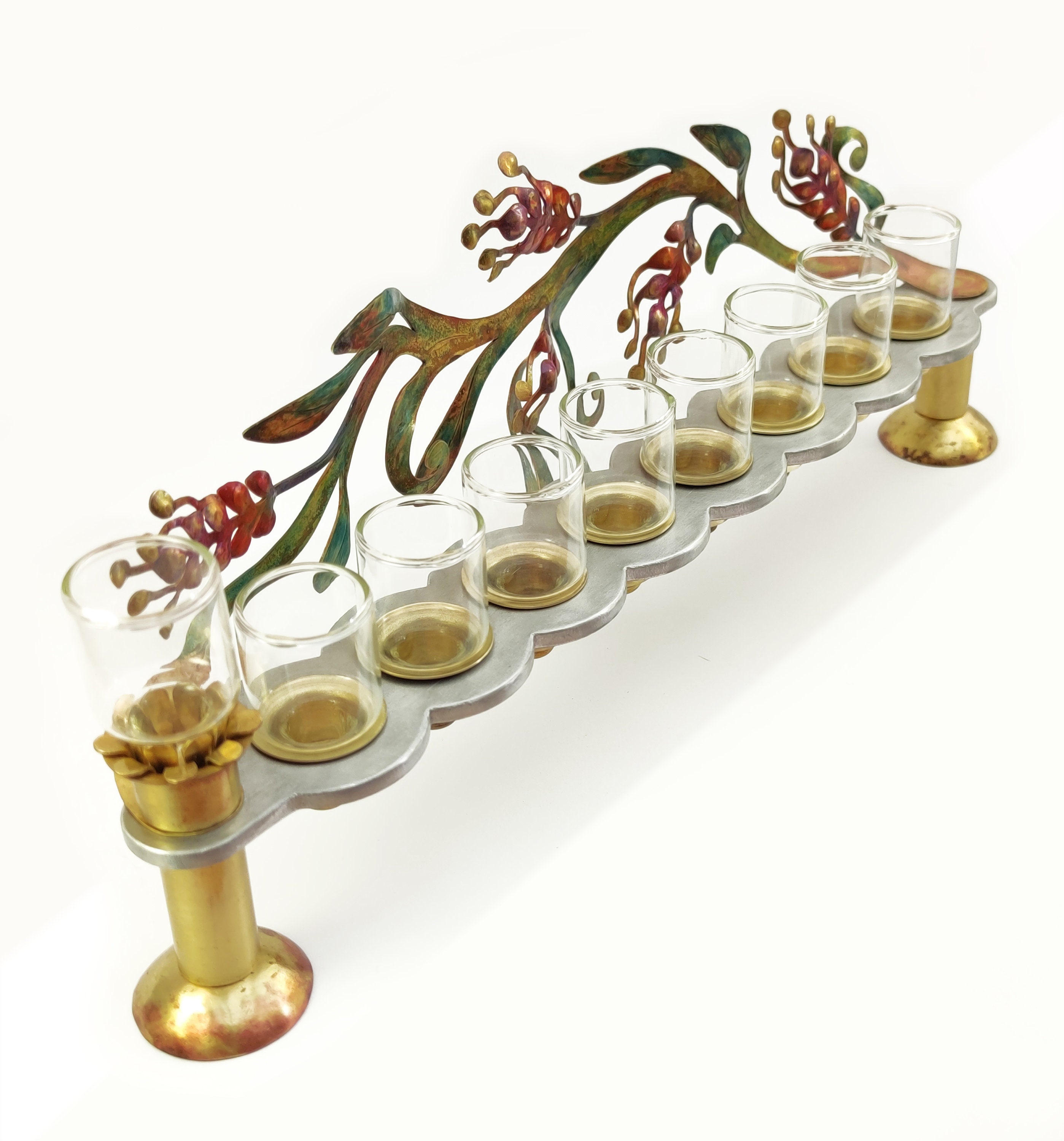 Barley Bronze Menorah/hanukkia/hanukka/chanukah/hanukkah - Oil/candles ...