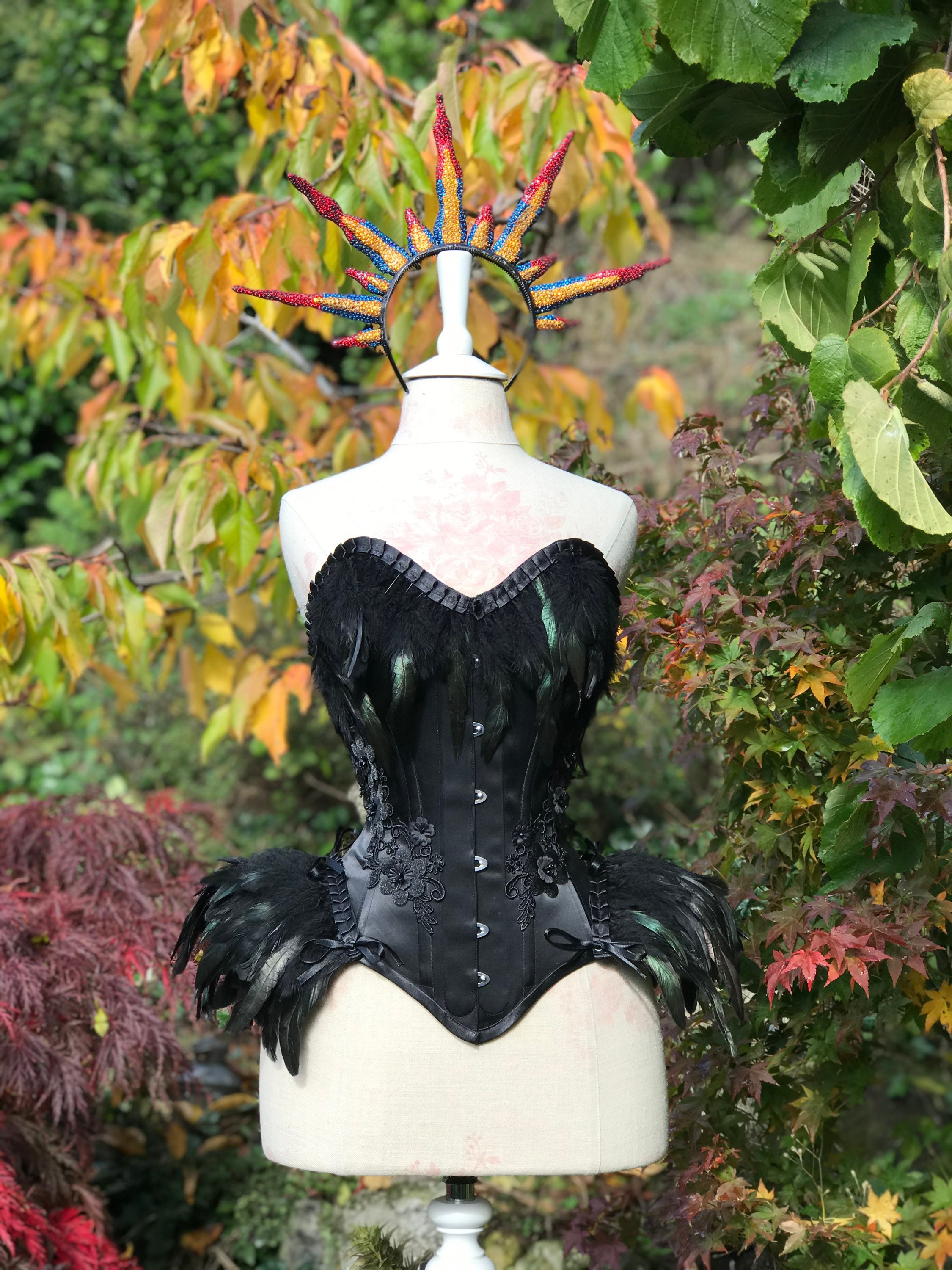 Midnight Raven Corset Black Satin Feather Corset Black - Etsy