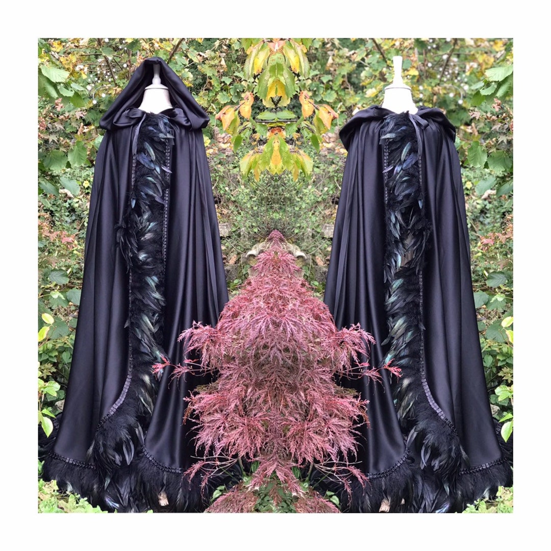 Full Length Hooded Raven Cloak, Feathered Cloak, Full Length Cloak ...