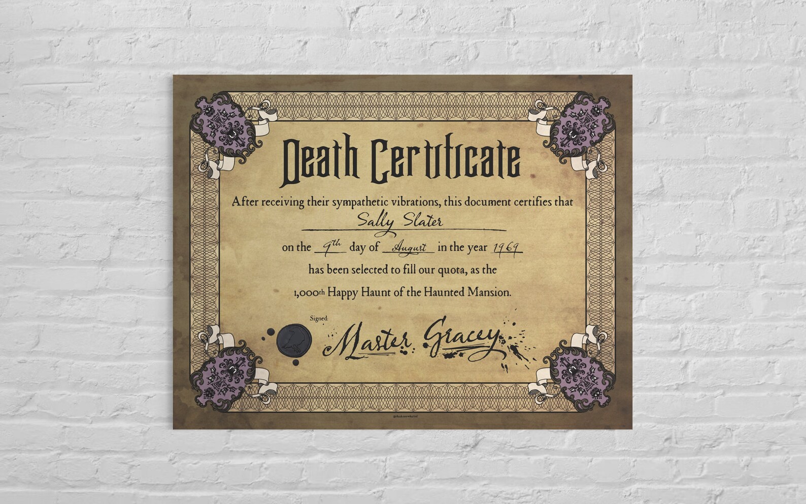Haunted Mansion Death Certificate Digital Download 8.5" X 11" - Etsy