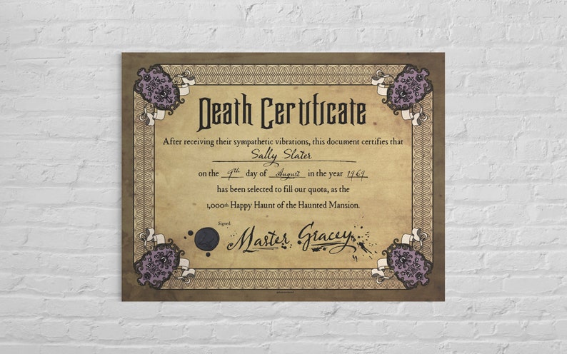 Haunted Mansion Death Certificate Digital Download 8.5" X 11" - Etsy
