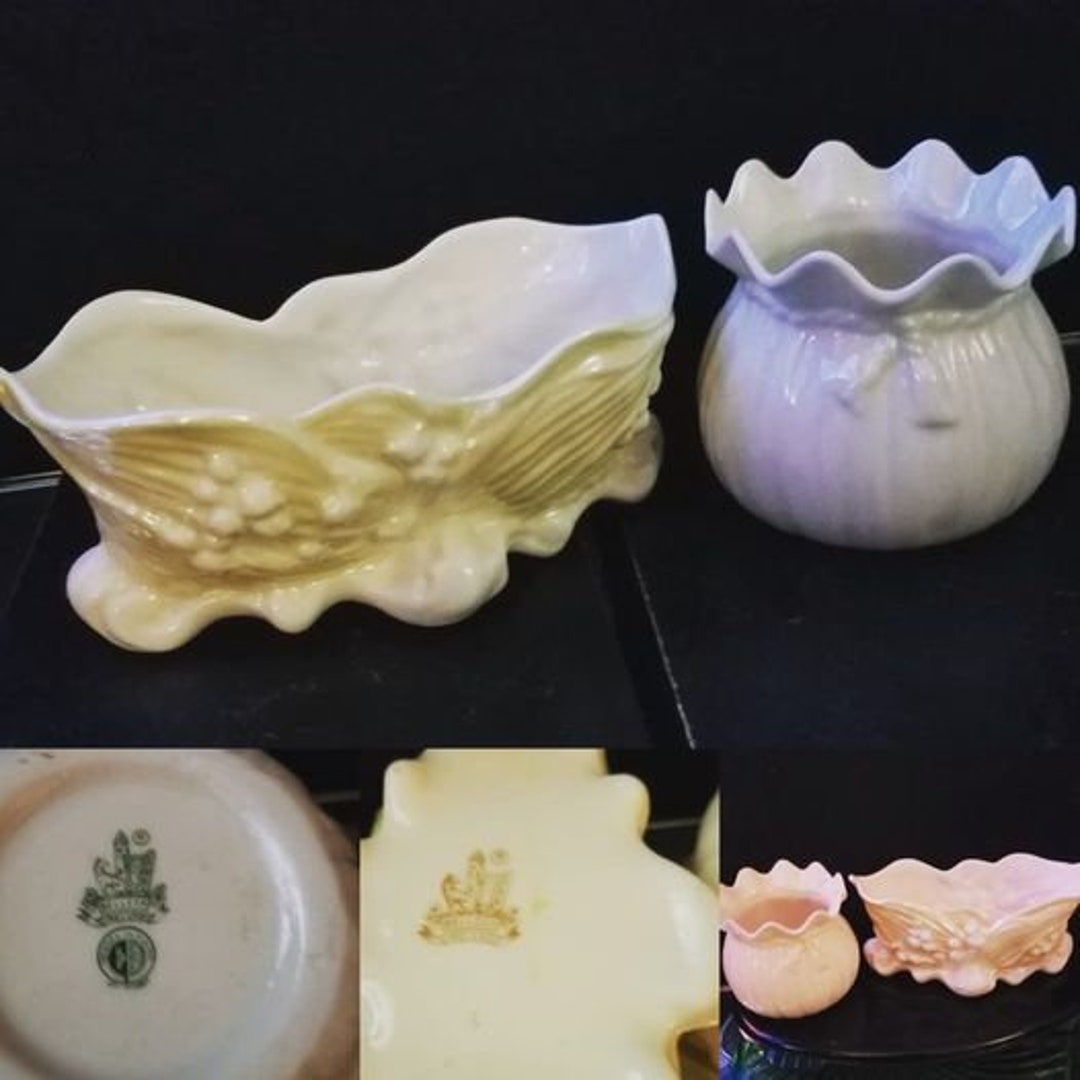 Belleek Lily Plateau Bowl, Planter, Trinket Dish & Belleek 6th Green ...