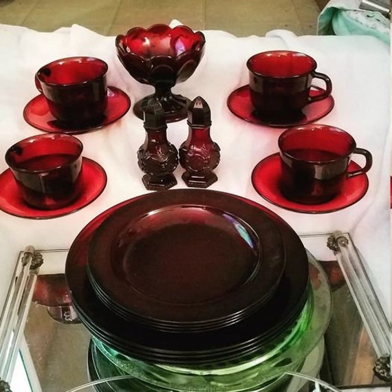 Vintage Arcoroc Classique Ruby dinnerware, 19 piece Set. Very good ...