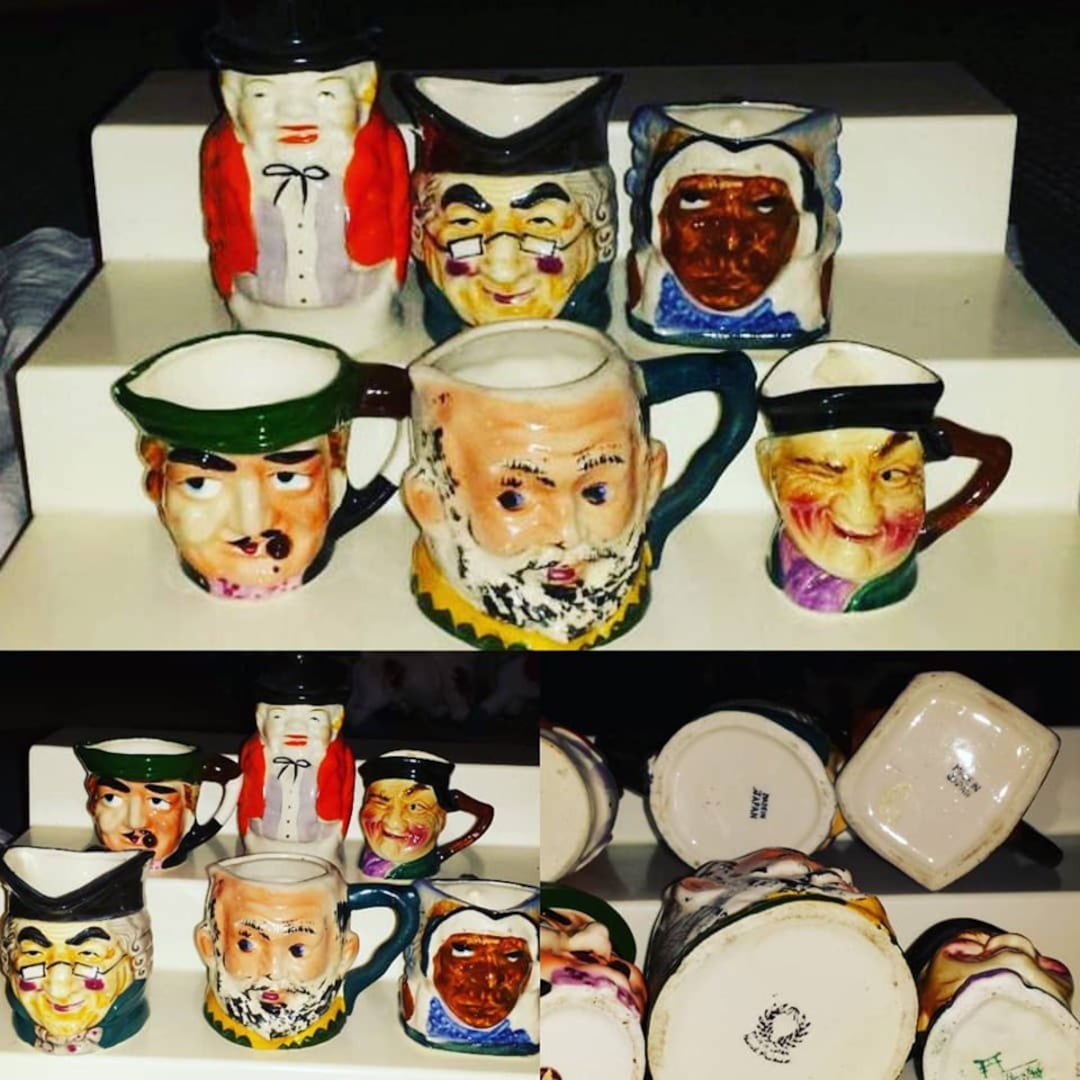 Toby Cups, Set 7 Different Toby Mugs, Hand Painted Vintage Toby Jug ...