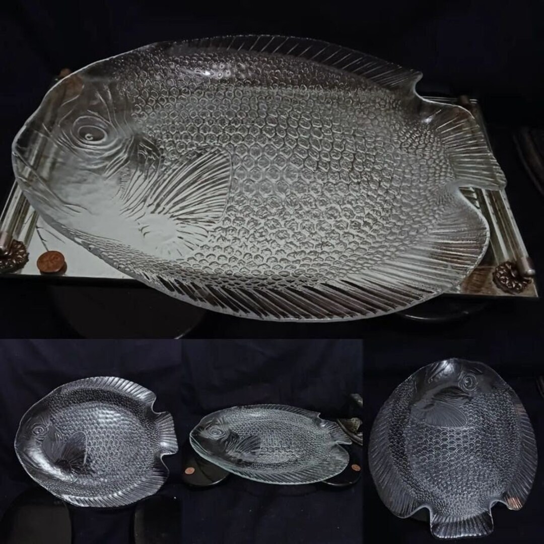 Arcoroc Poisson Fish Shaped Clear Glass Serving Platter, Clear Pressed ...
