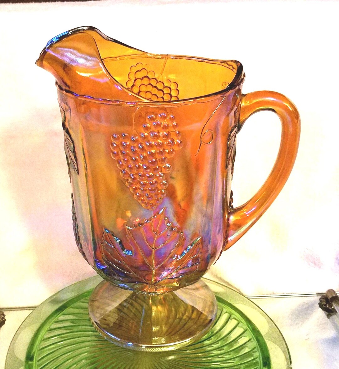 Indiana Glass Marigold Carnival Glass, Harvest Embossed Grape & Leaves ...