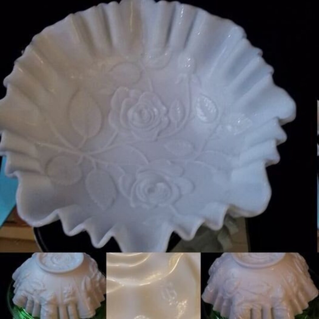Vintage Imperial Milk Glass Bowl With Embossed Stemmed Roses, Leaves ...