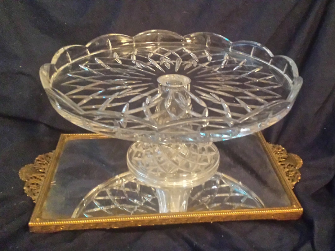 Cake Plate imperial Crystal Glass, Scalloped Edge With Pedestal, Spiral ...