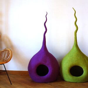 Cat Cave Felted Violet XL, Cat Bed, Wool 100% , Cat Bed Felt, Cat Lover ...