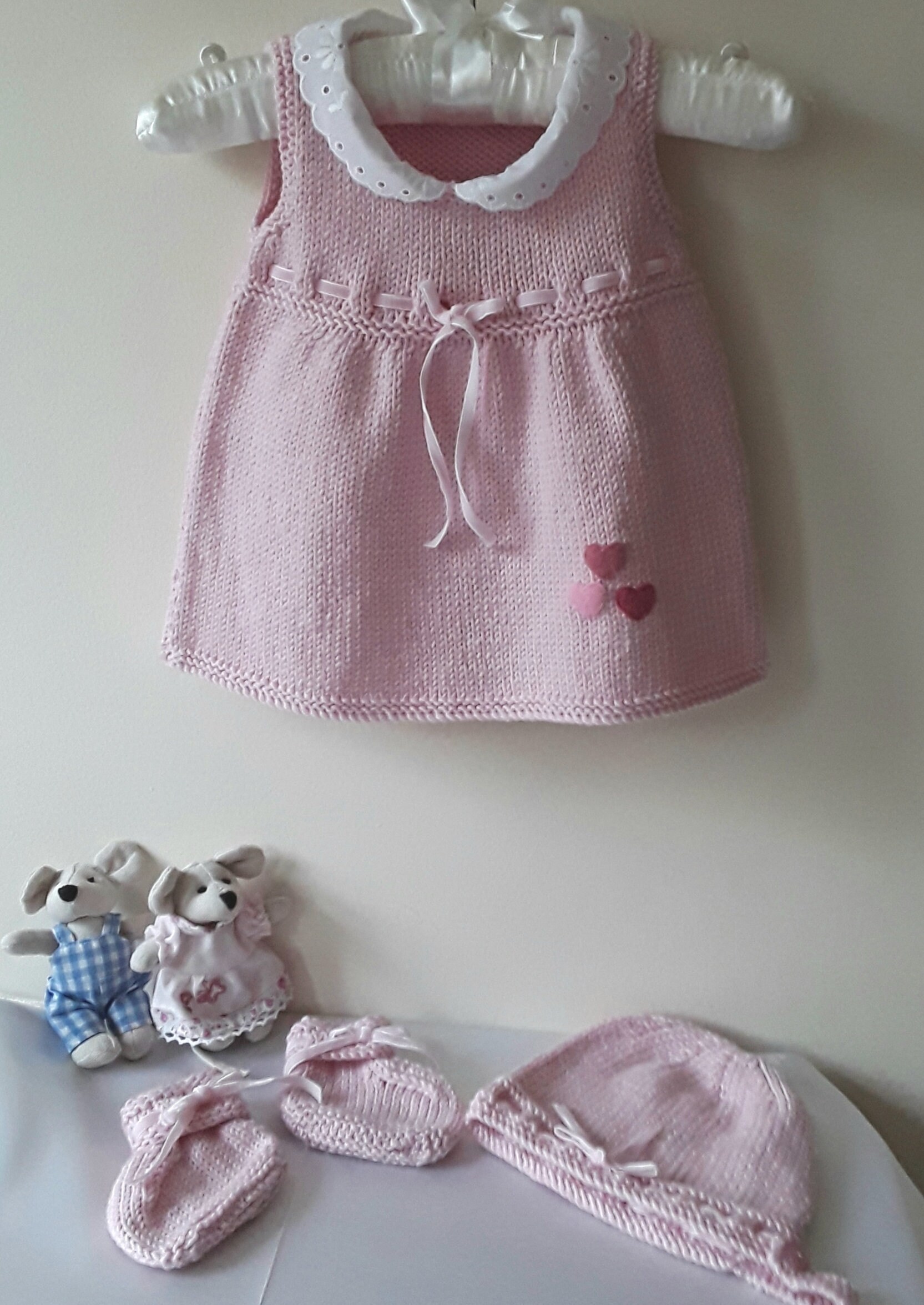 In Stock - 0 - 3 months Hand Knitted Pink Dress Set.