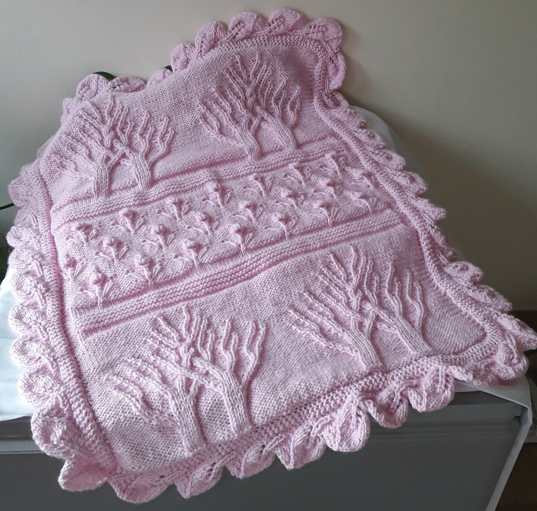 Beautiful Hand Knitted Tree of Life Blanket