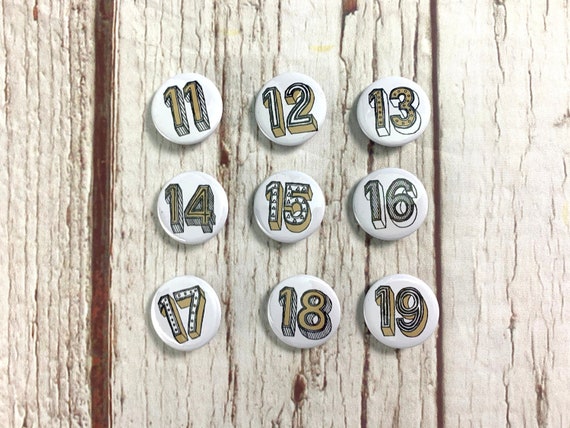 Number Badges. Birthday's 11 12 13 14 15 16 17 18 - Etsy