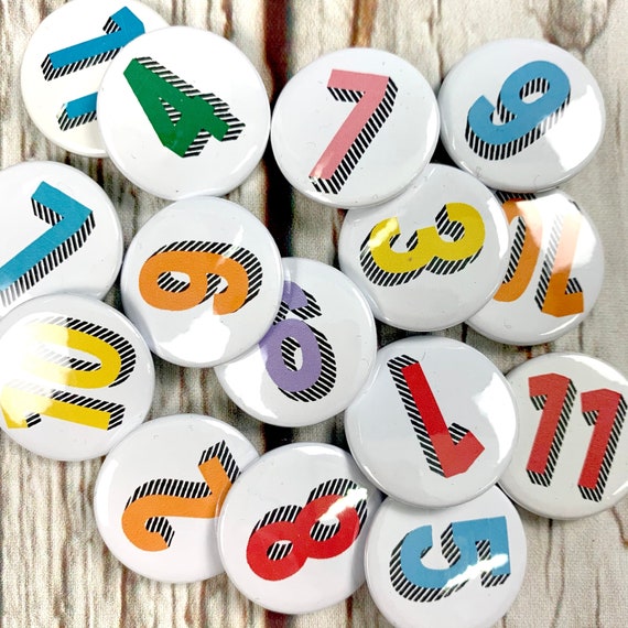 Number Pin Button Badge Rainbow of Colours. Birthday's 1 | Etsy