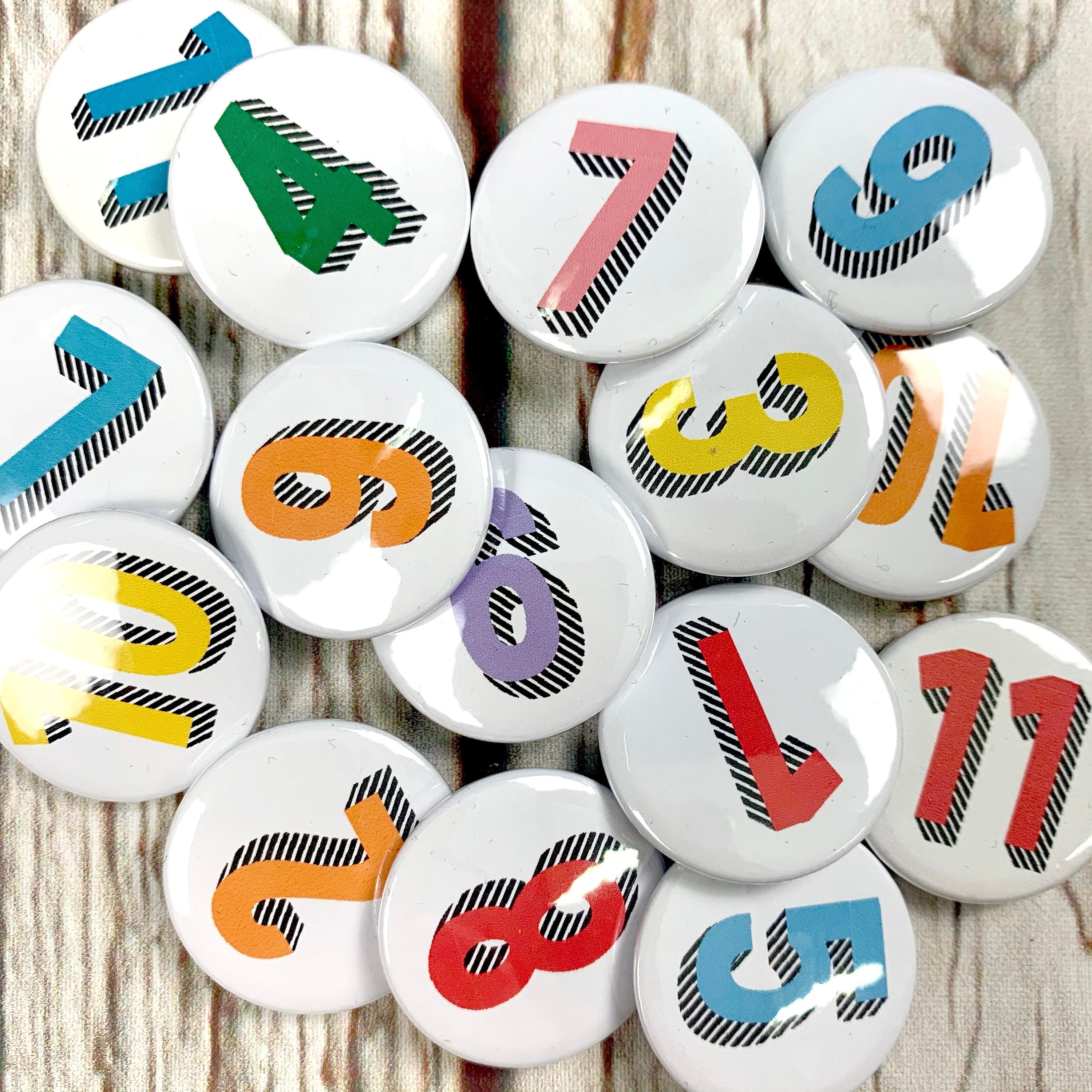 Number Pin Button Badge Rainbow of Colours. Birthday's 1 | Etsy