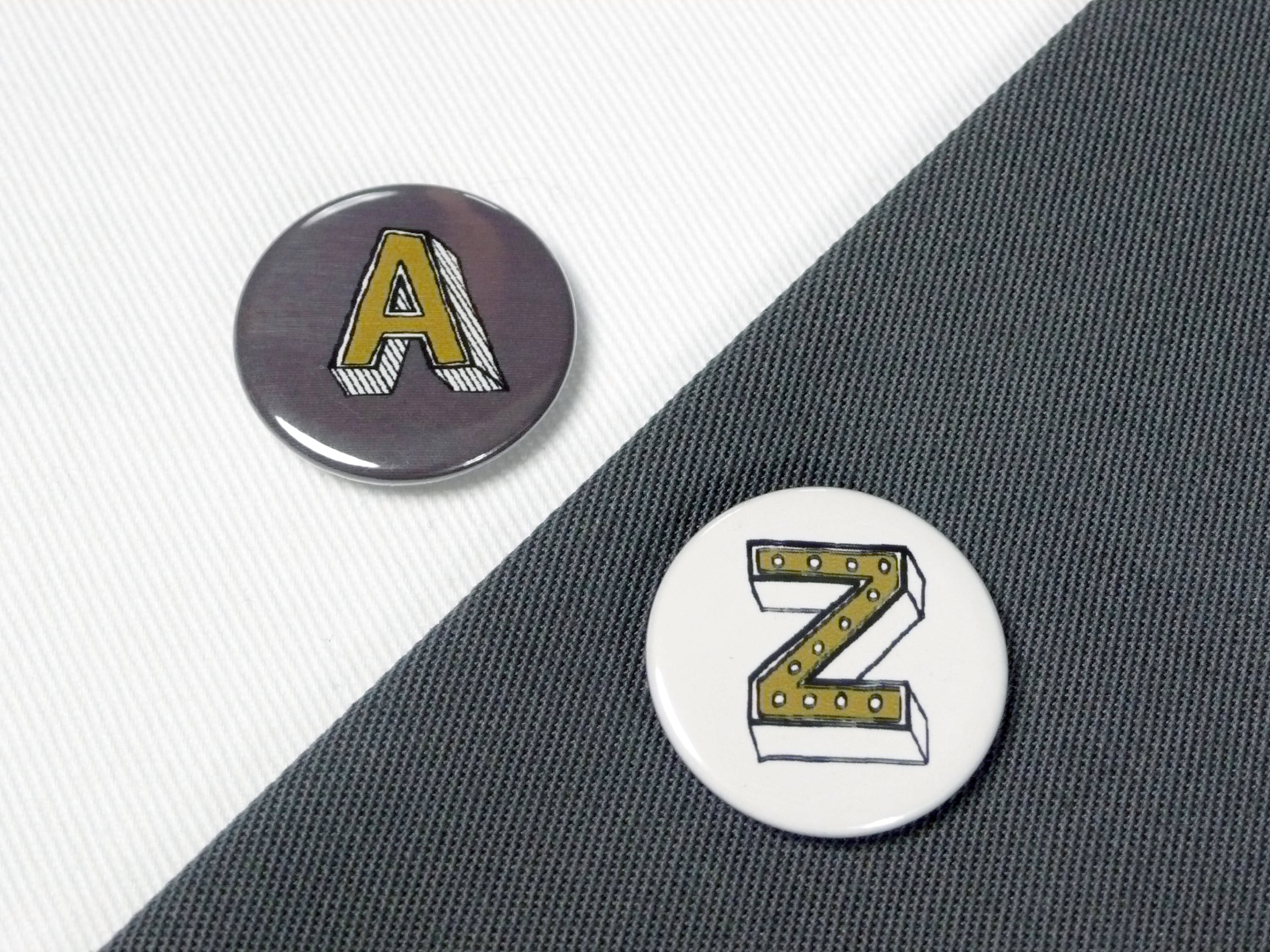 Letter Button Badges, Alphabet Personalised Initial Pin Jewellery ...