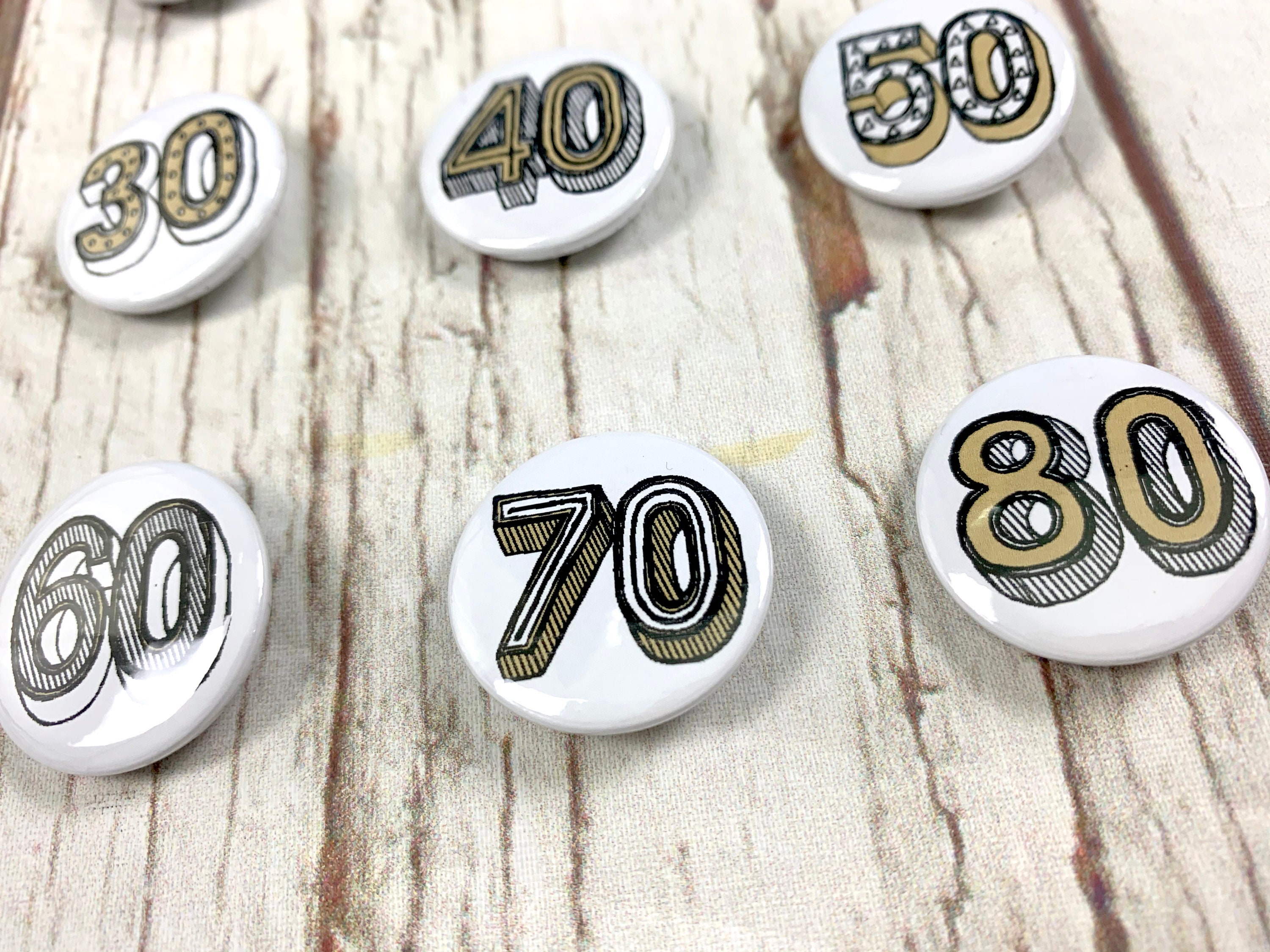 Birthday Badges Number's 20, 21, 25, 30, 40, 50, 60, 70, 80 Sizes ...