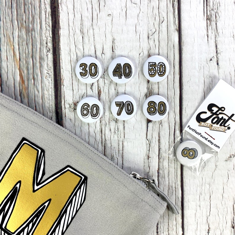 Birthday Badges Number's 20, 21, 25, 30, 40, 50, 60, 70, 80 Sizes ...