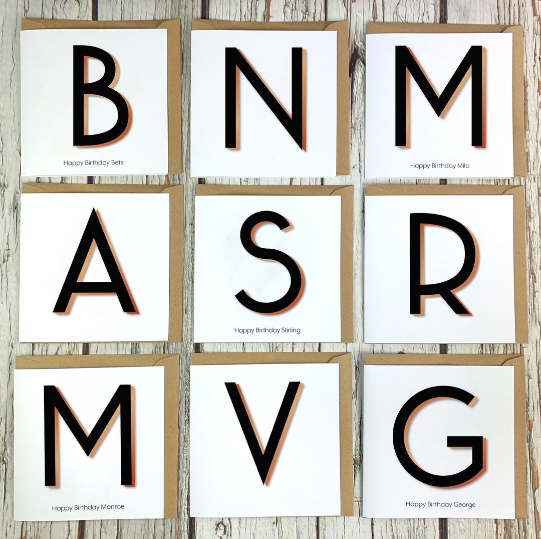 Custom Birthday Card. Personalised Black Handmade Greetings. Letters ...