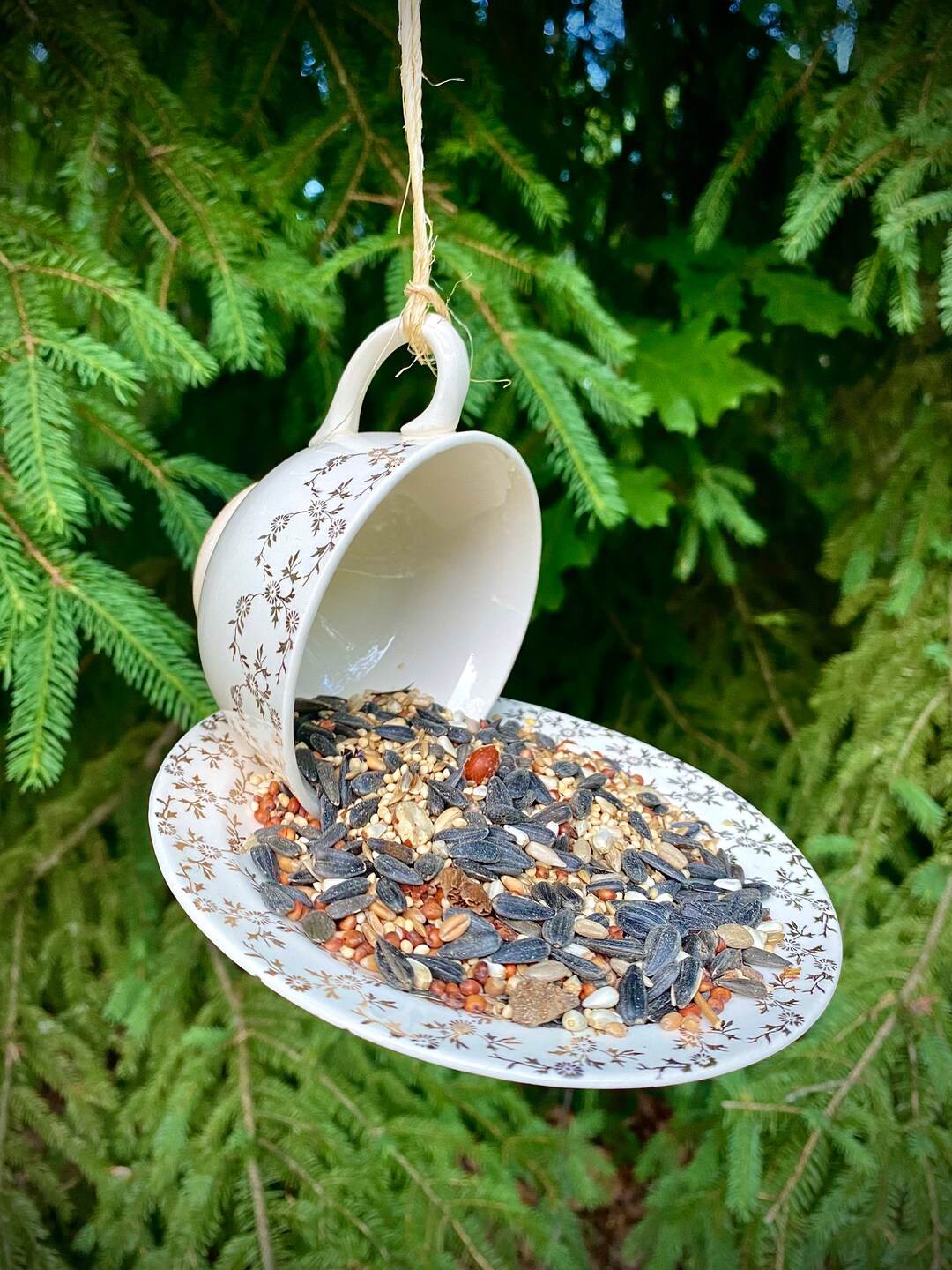 Tea Cup Bird Feeder, Tea Cup and Saucer, Bird Feeder, Floral Tea Cup ...