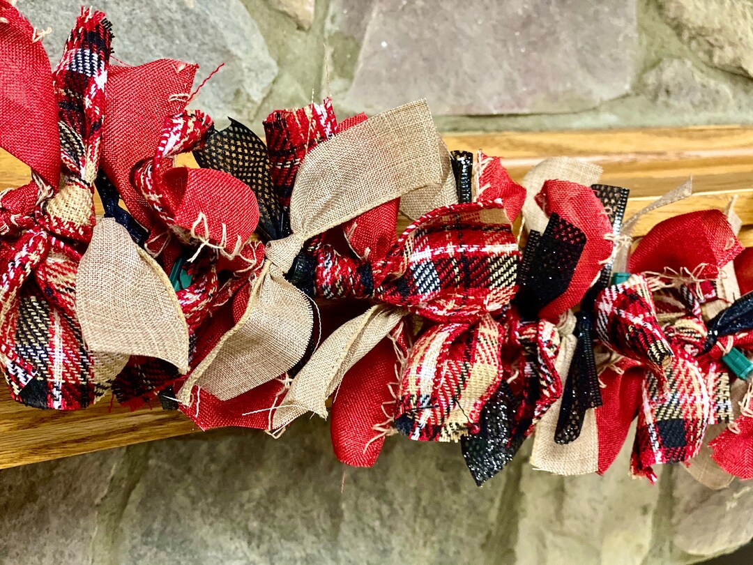 Lighted Ribbon Garland, Handmade Christmas Garland Decor, Cozy Holiday ...