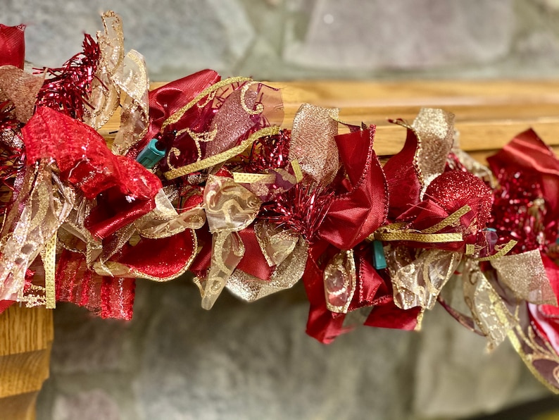 8ft Christmas Garland Red Ribbon Garland Red and Gold | Etsy