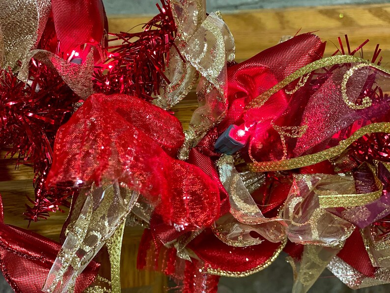 8ft Christmas Garland Red Ribbon Garland Red and Gold | Etsy