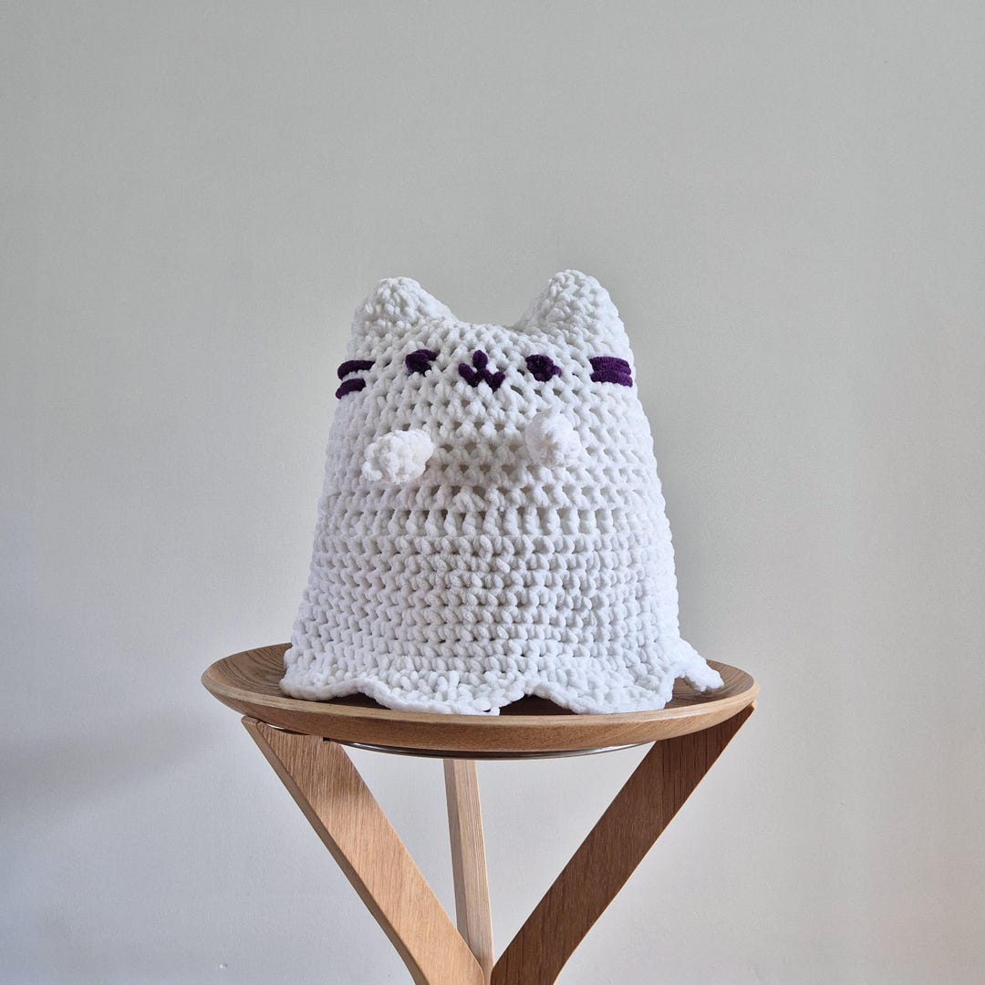 Pusheen Doll Ghost Cat Cute Crochet Halloween Plush Doll Handmade Gift ...