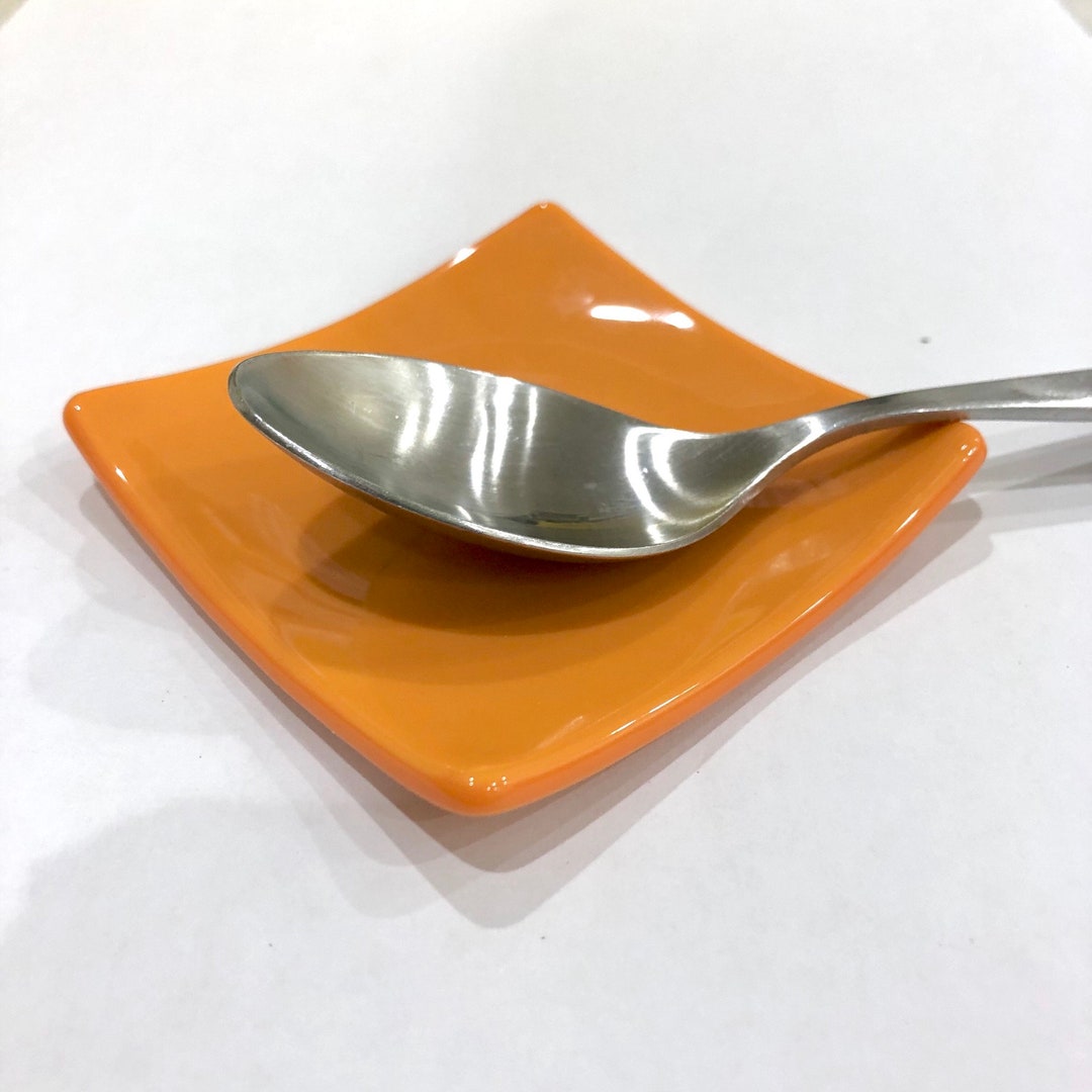 Kiln Fired Tea Bag Holder 3" Pumpkin Orange Persimmon Handmade Stained ...