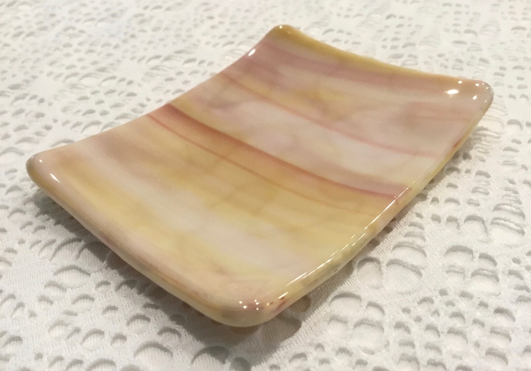 Teaspoon Rest - Yellow & Pink 3” X 4”stained Glass Jewelry Ring Dish ...